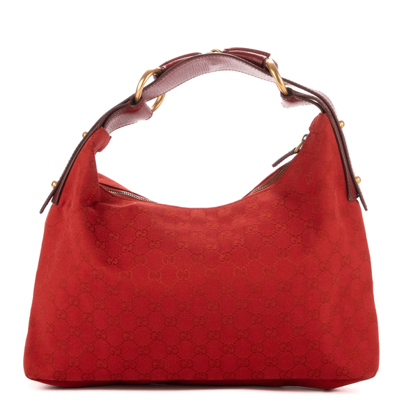Gucci | Bags | Gucci Medium Horsebit Hobo In Red Monogrammed Canvas ...